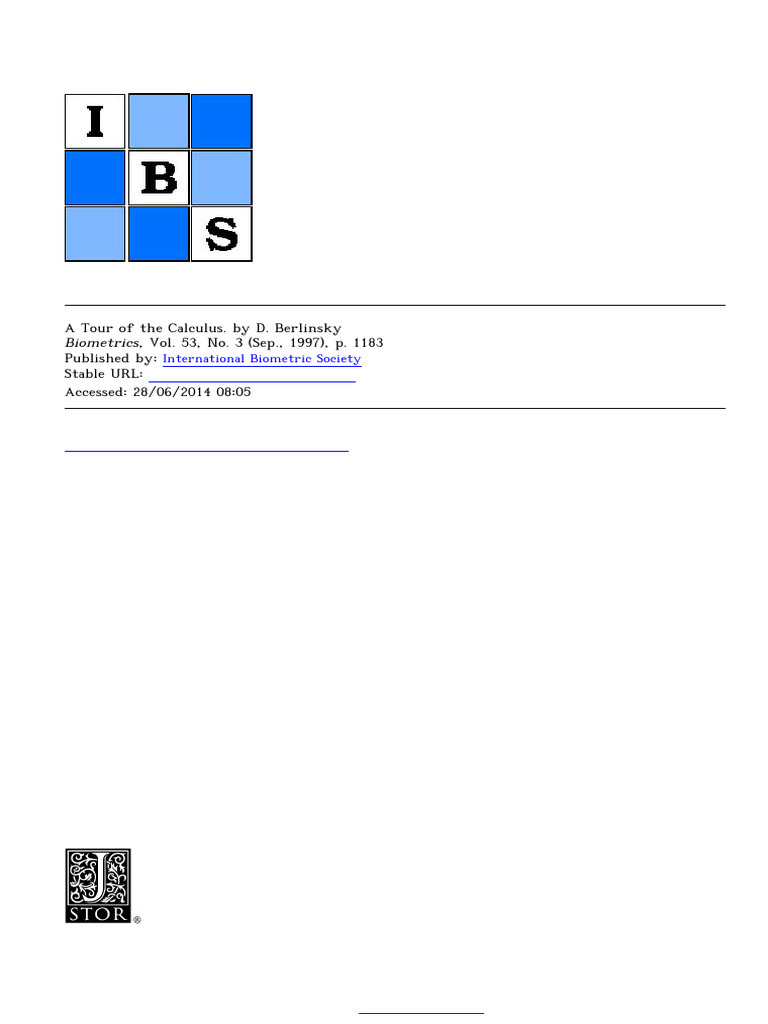 A Tour of The Calculus. by D. Berlinsky Biometrics, Vol. 53, No. 3 (Sep ...
