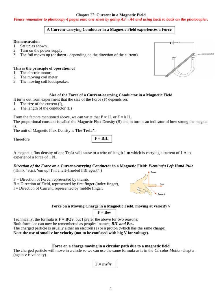 Current in A Magnetic Field | PDF | Magnetic Field | Electric Current