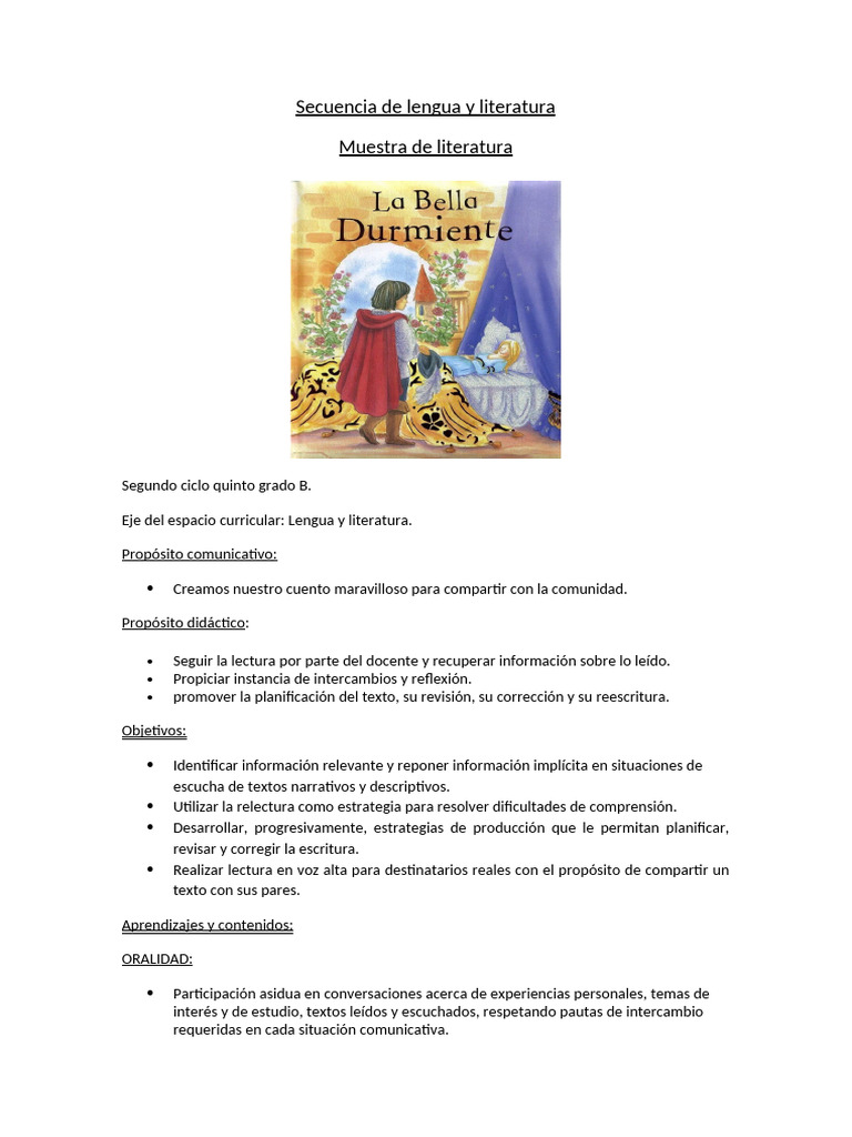 Secuencia de Lengua y Literatura La Bella Durmiente | PDF | Cuentos ...
