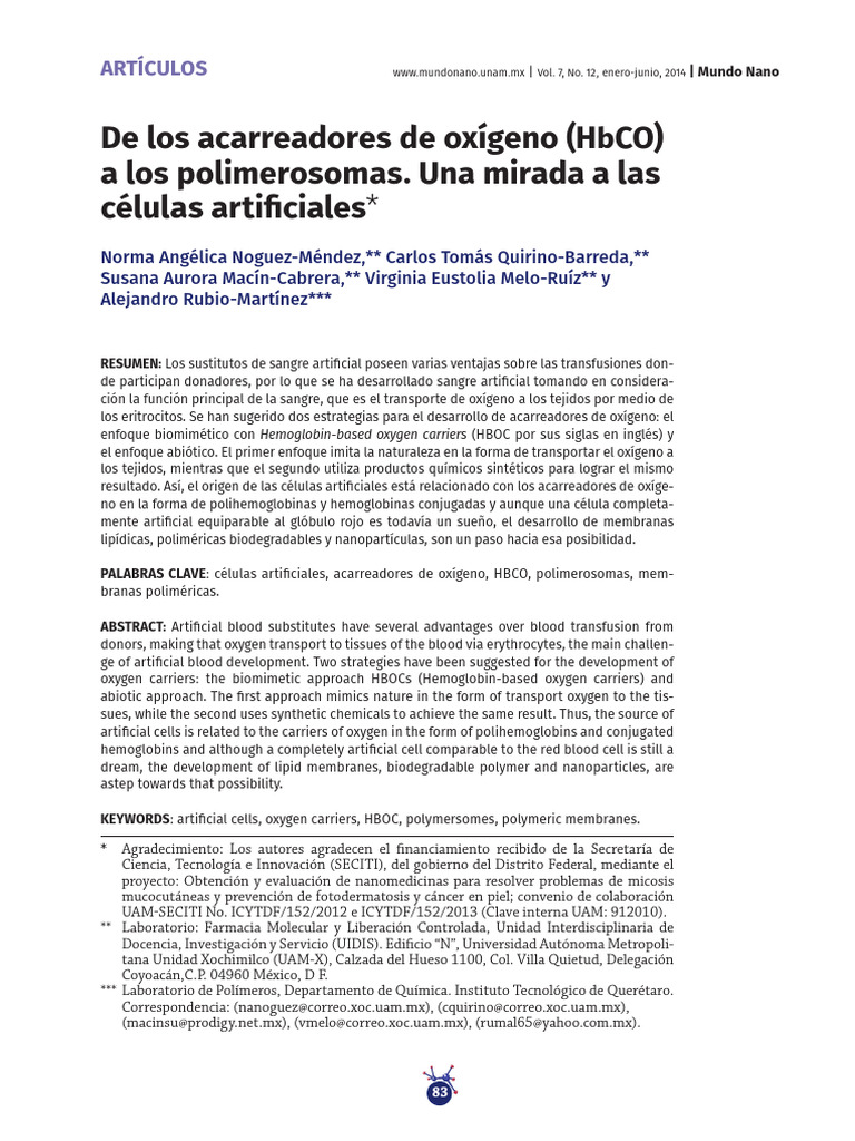 Desarrollo de Células Artificiales y HBOC | PDF | Sangre ...