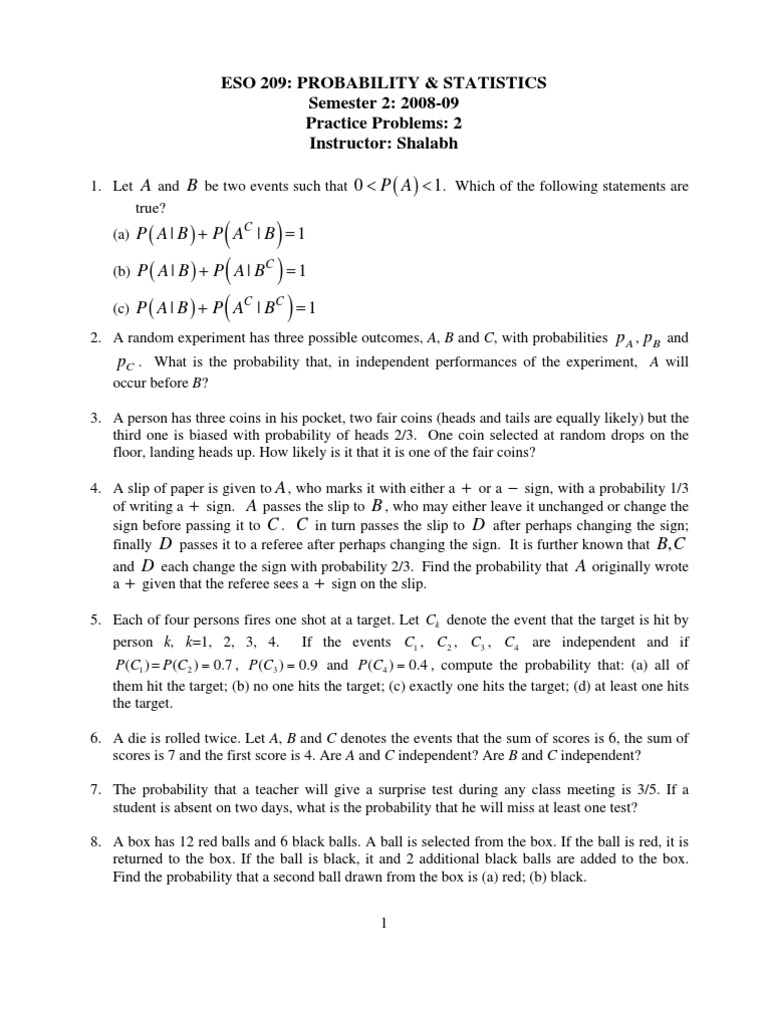 Probability & Statistics Practice Problems | PDF | Probability ...