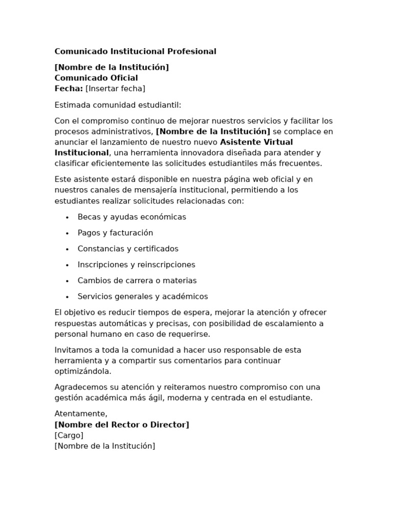 Comunicado Institucional Profesional | PDF