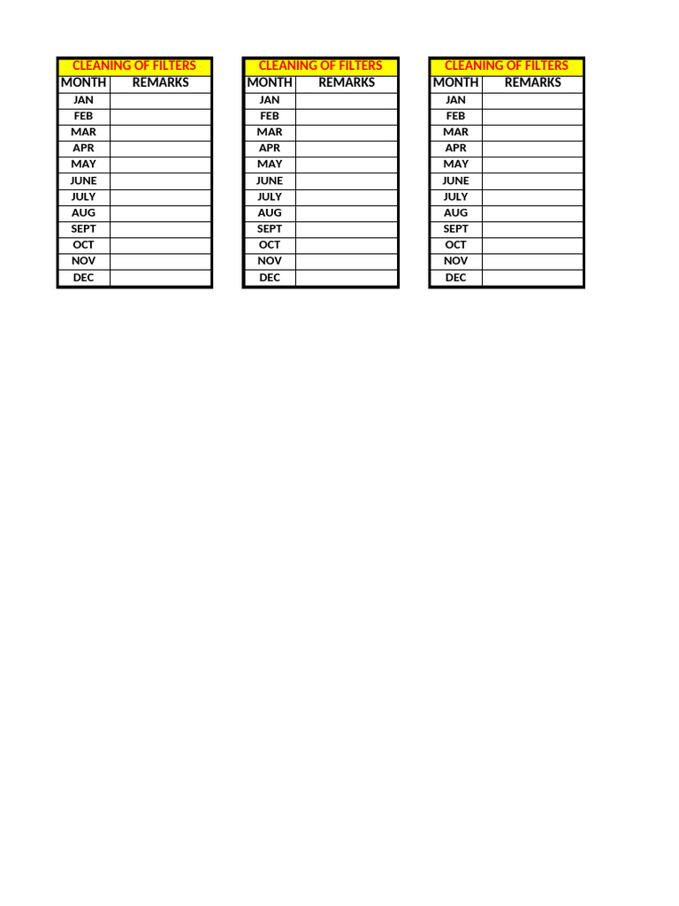 Monthly Filter Cleaning Schedule | PDF