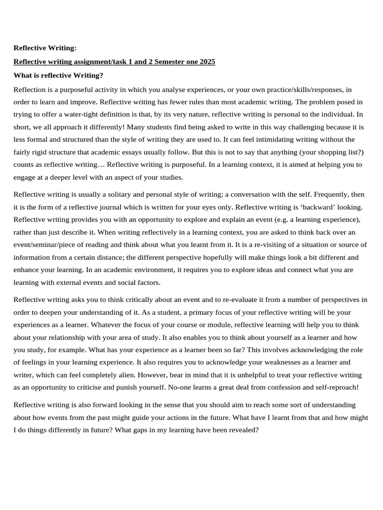 Reflective Writing Guide for Students | PDF | Learning | Theory