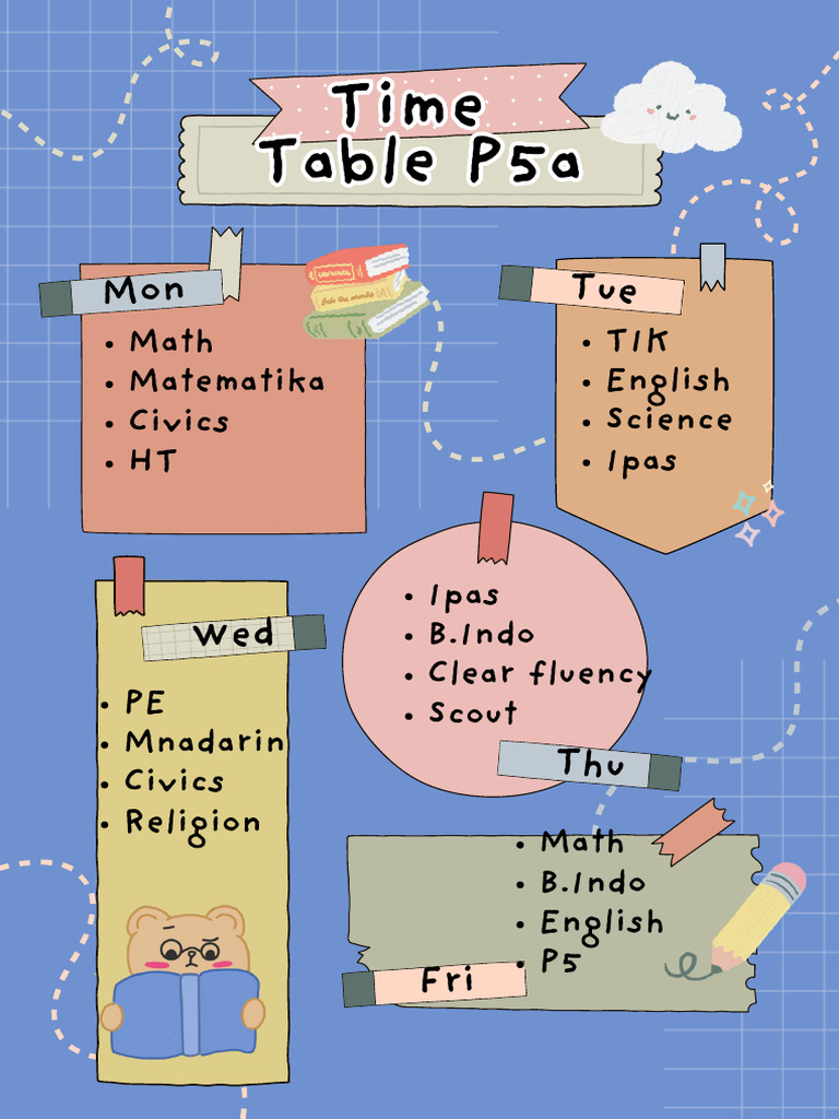 Blue Cute Creative Class Schedule A4 Document | PDF