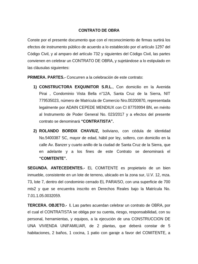 Contrato de Obra para Vivienda Unifamiliar | PDF | Condominio
