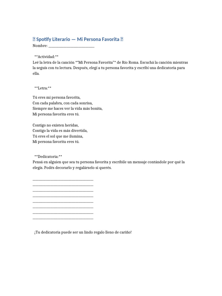 Spotify Literario Mi Persona Favorita | PDF