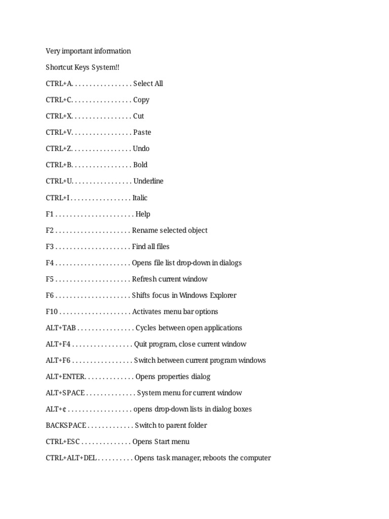 Essential Computer Keyboard Shortcuts | PDF