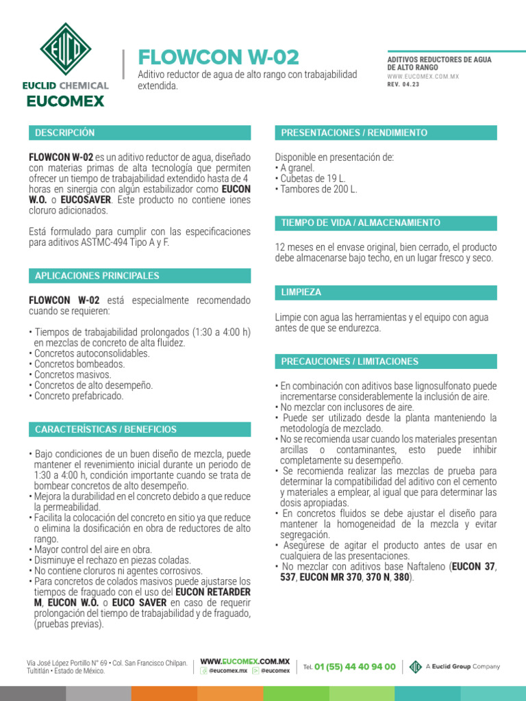 Flowcon w-02 | PDF | Hormigón | Agua