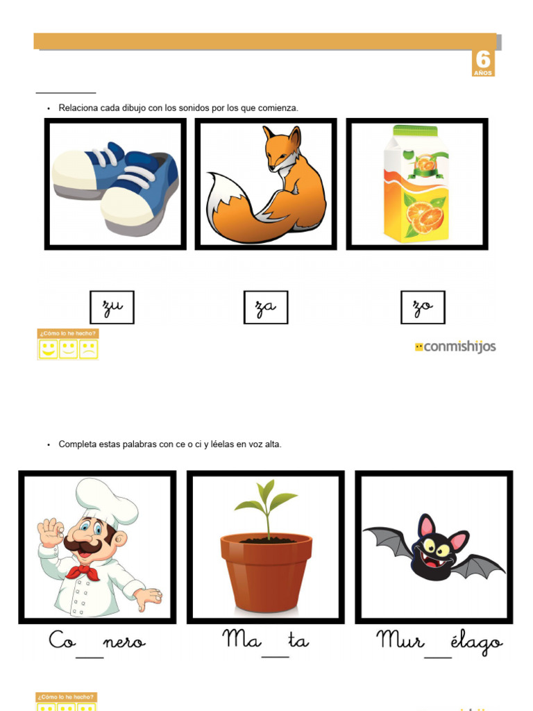 Fichas Lectoescritura Sonidos Za Zo Zu Ce Ci | PDF