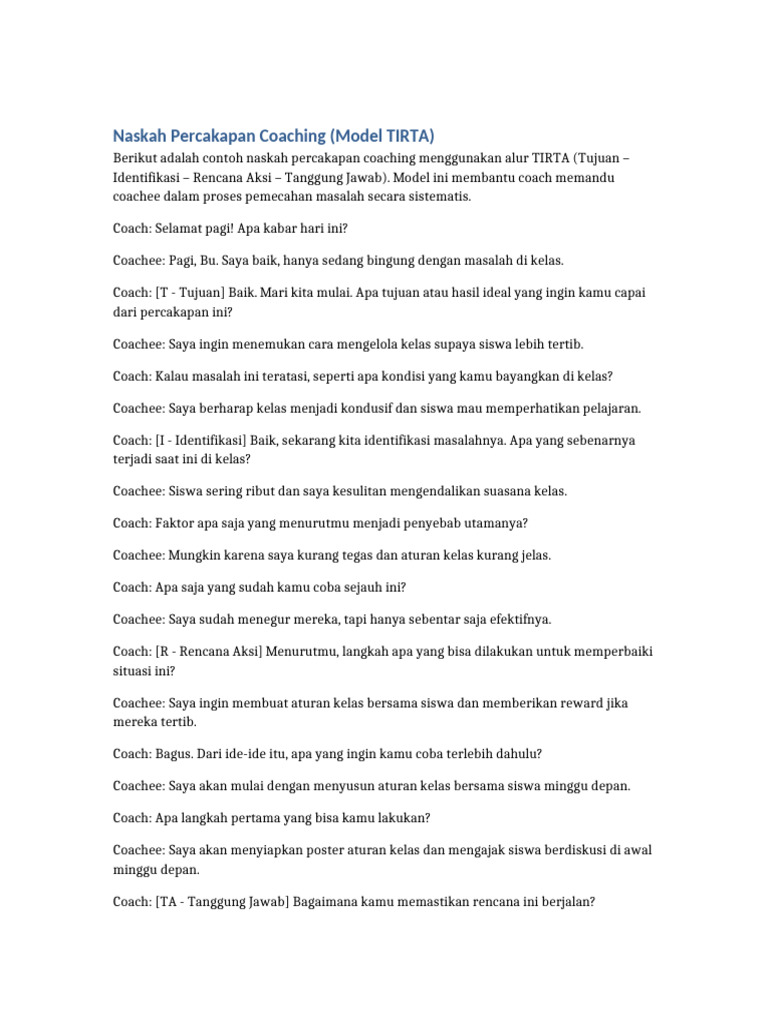 Naskah Percakapan Coaching TIRTA | PDF