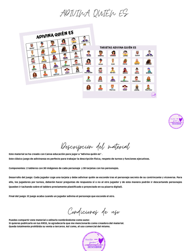 Juego "Adivina Quién" para Clase | PDF