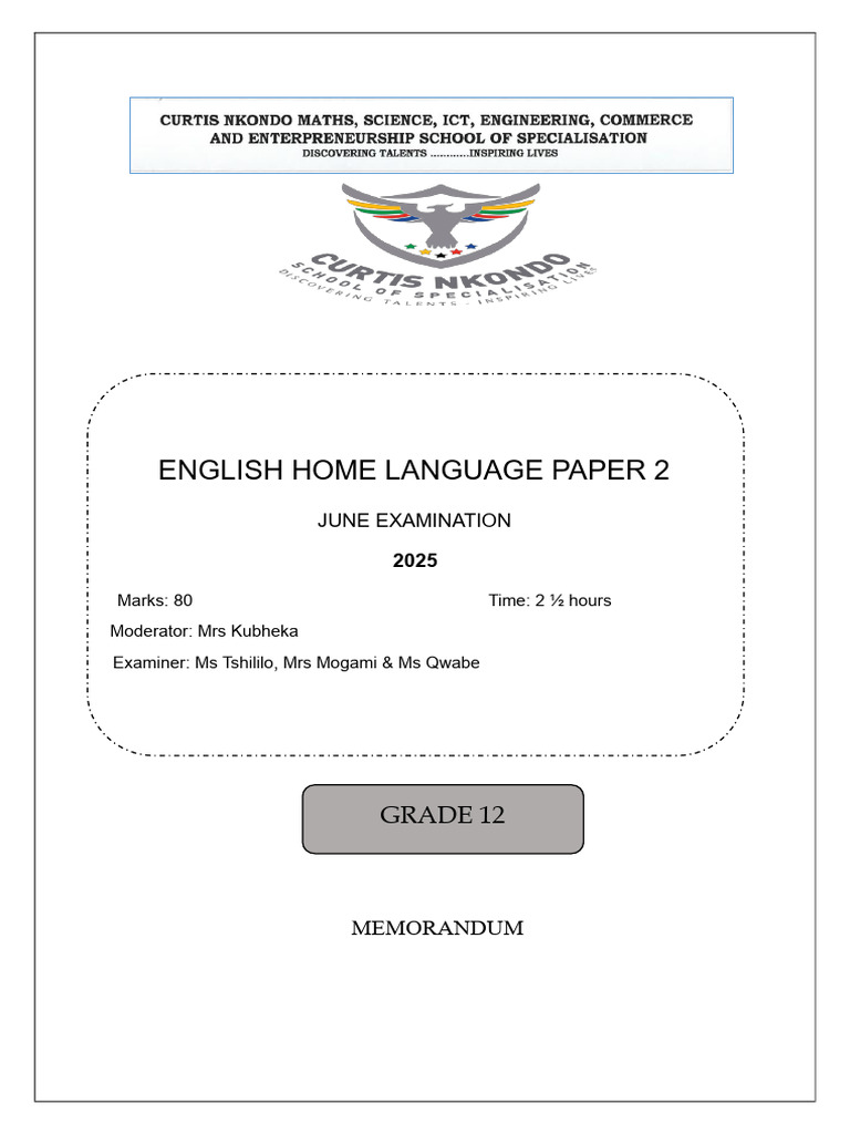 Grade 12 English Paper 2 Memo 2025 | PDF | Hamlet | Knowledge