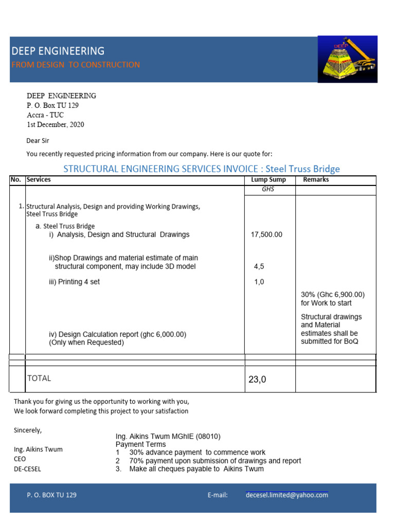 Quotation For Structural Design and Working Drawings of Steel Truss ...