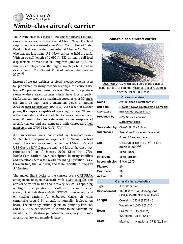 Nimitz-Class Aircraft Carrier | PDF | Aircraft Carrier | Naval Warfare