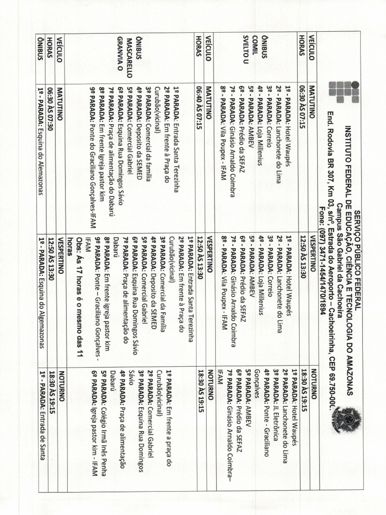 Itinerário Dos Ônibus Escolares IFAM CSGC - Julho 2025 | PDF