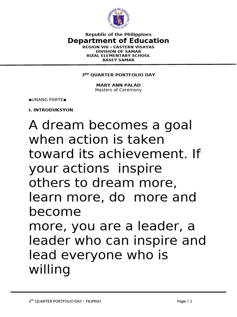 Portfolio Day Script Tagalog | PDF