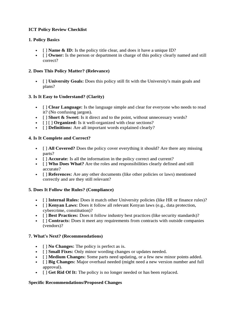 ICT Policy Review Checklist Guide | PDF