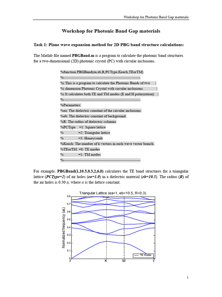 Workshop For Photonic Band Gap Materials | PDF | Waves | Electromagnetic Radiation