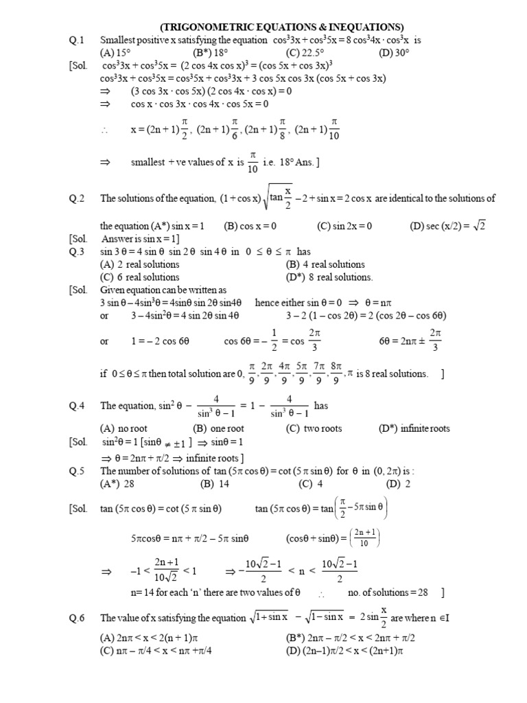 Trigonometric Equations and Solutions | PDF | Trigonometric Functions ...