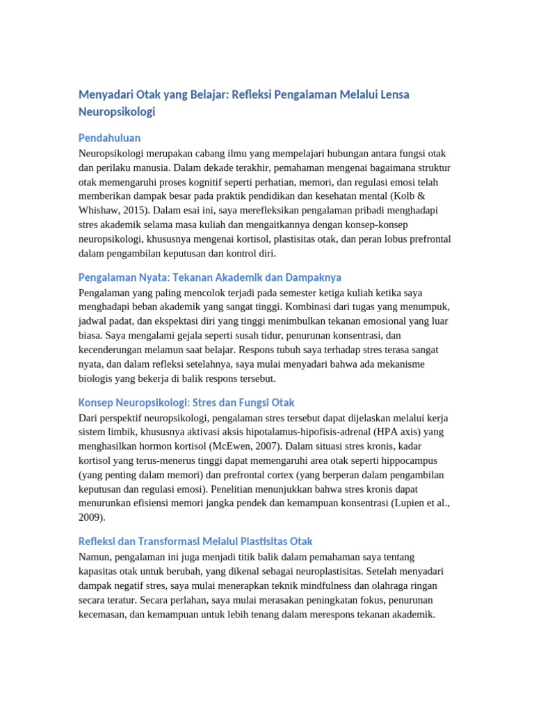 Esai Reflektif Neuropsikologi 2 | PDF