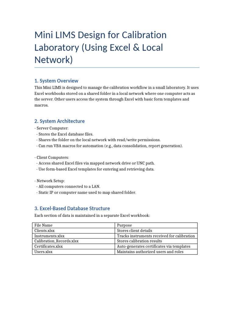 Mini LIMS Design Calibration Lab | PDF | Microsoft Excel | Databases