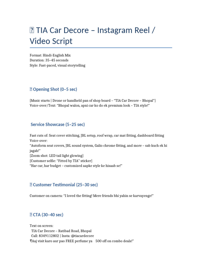 TIA Reel Video Script | PDF