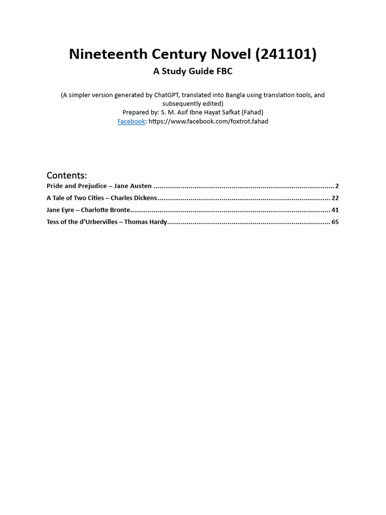 Nineteenth Century Novel (241101) Part-C Handnote | PDF