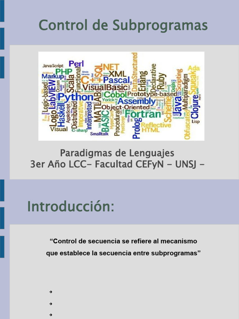 Control de Subprogramas | PDF | Lenguaje de programación | Programación de computadoras