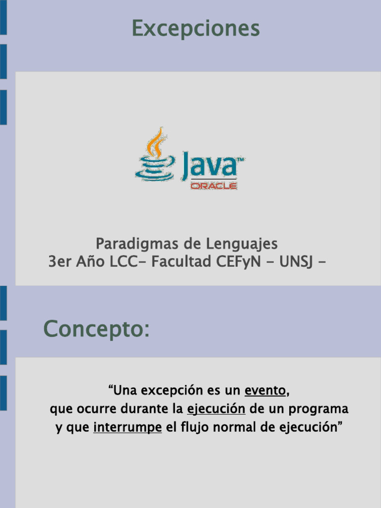 Excepciones en Java: Manejo y Tipos | PDF | Java (lenguaje de ...