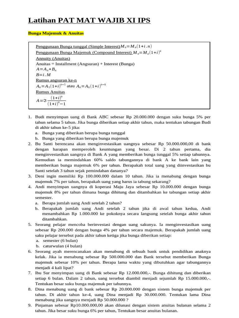 Latihan Pat Mat Wajib Xi Ips | PDF