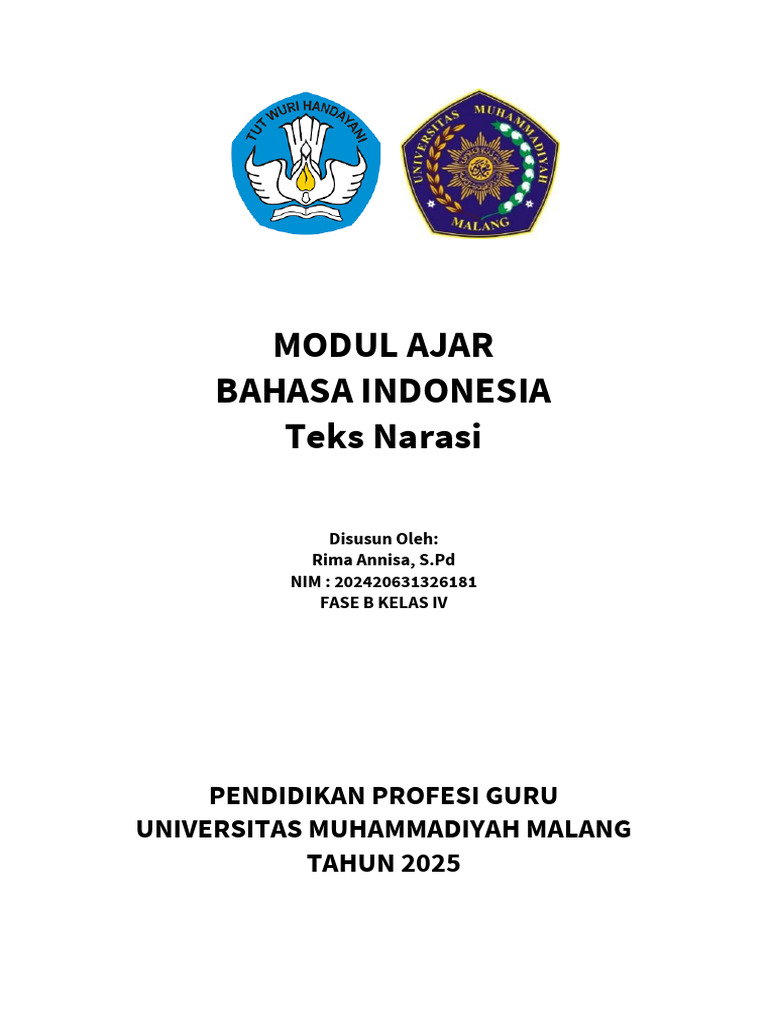 Modul Ajar Bahasa Indonesia Teks Narasi Fix | PDF