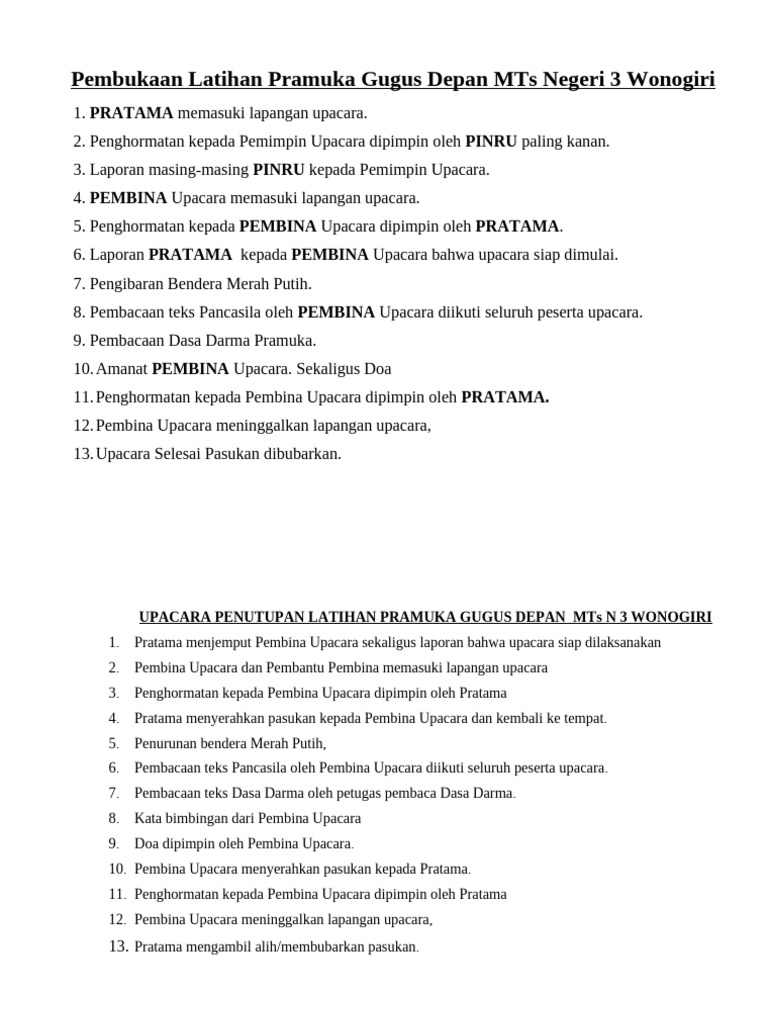Susunan Upacara Pembukaan Penutupan | PDF