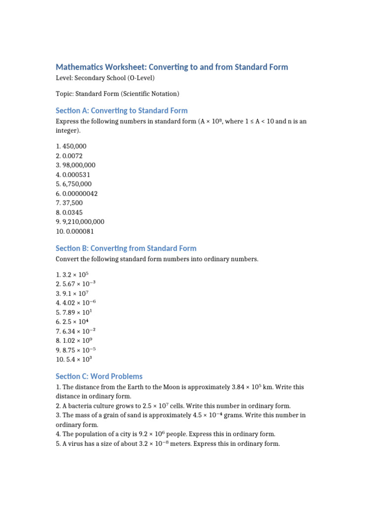 Standard Form Worksheet1 | PDF