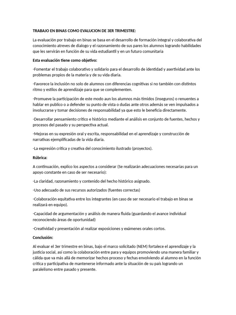 Evaluación Colaborativa en Binas 3er Trimestre | PDF