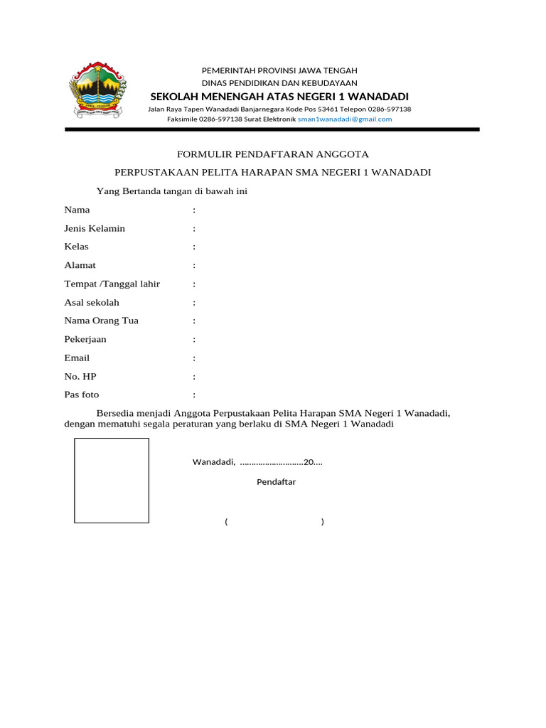 FORMULIR PENDAFTARAN ANGGOTA | PDF