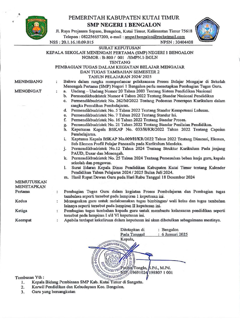 SK Pembagian Tugas TA 2024-2025 (SMT 2) | PDF