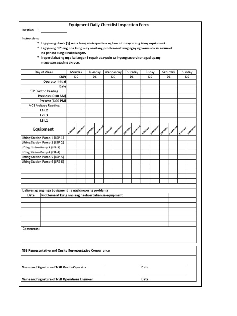 Sample Equipment Checklist | PDF