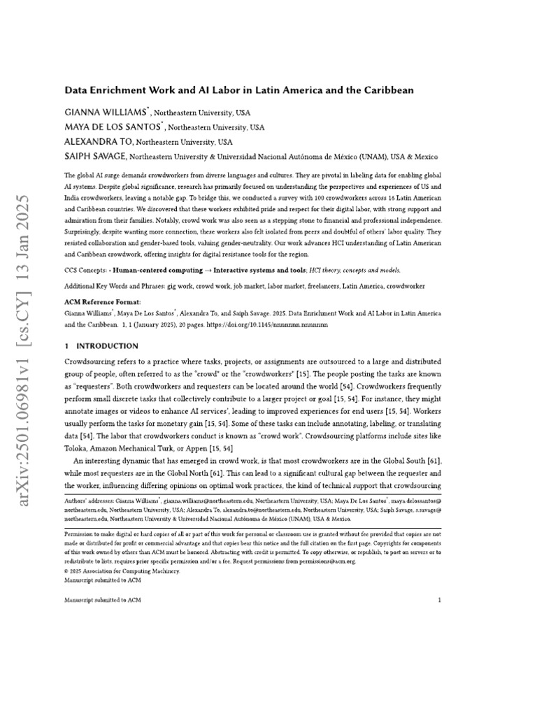 Data Enrichment Work and AI Labor in Latin America and The Caribbean | PDF