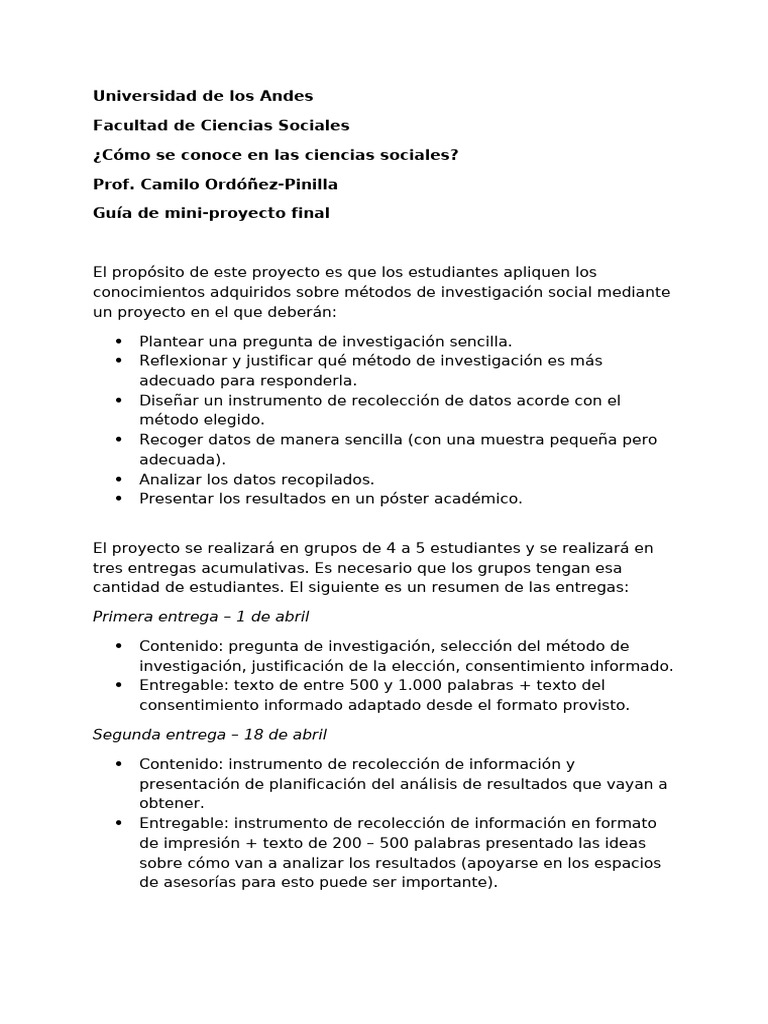 Guía para Mini-Proyecto de Investigación Social | PDF | Experimentar ...