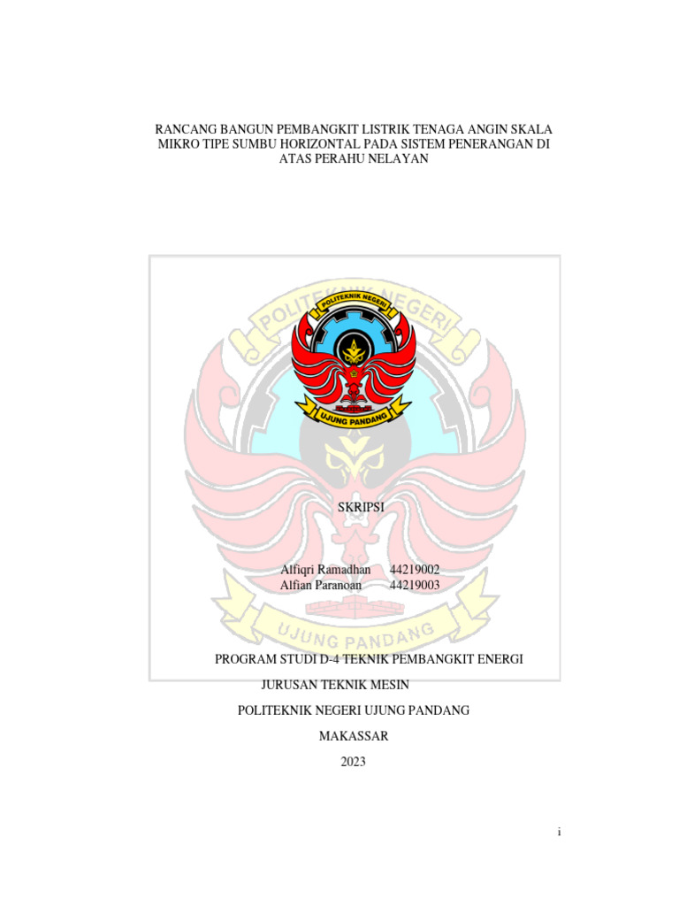 Rancang Bangun Pembangkit Listrik Tenaga Angin Skala Mikro Tipe Sumbu ...