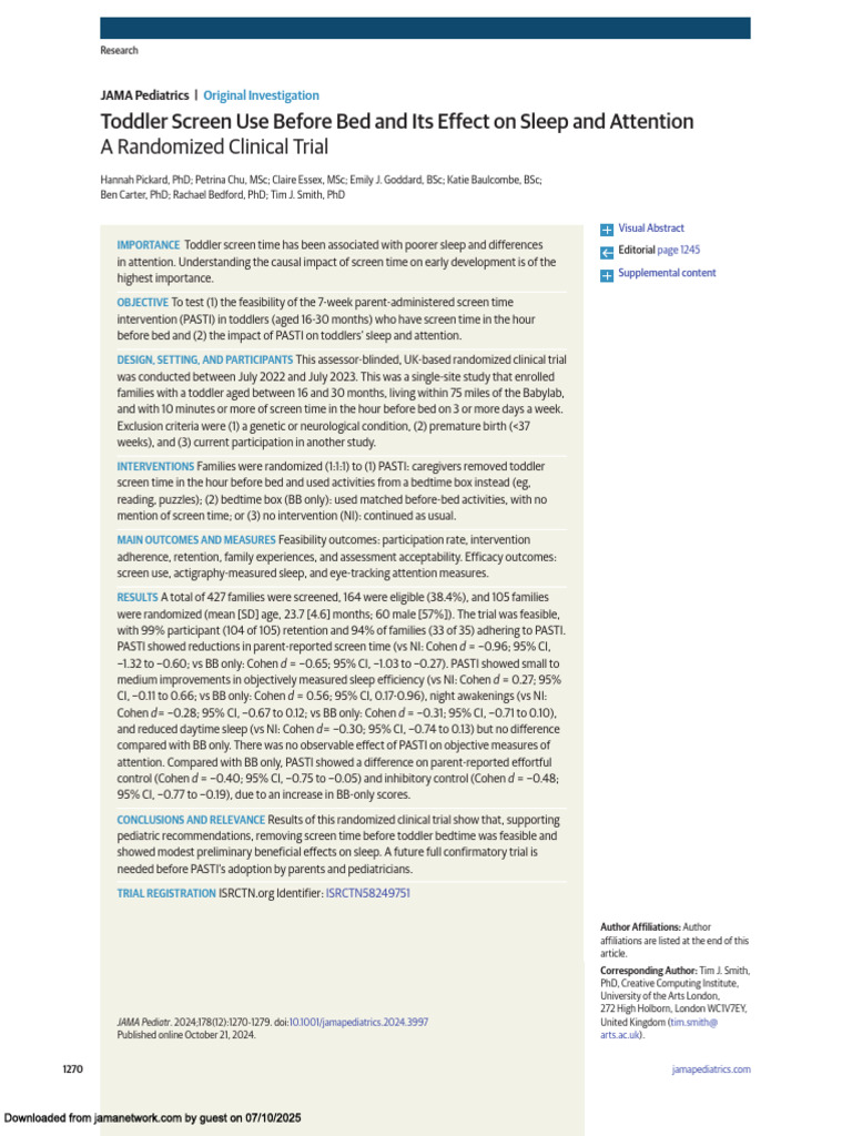 Toddler Screen Use Before Bed and Its Effect On Sleep and Attention ...