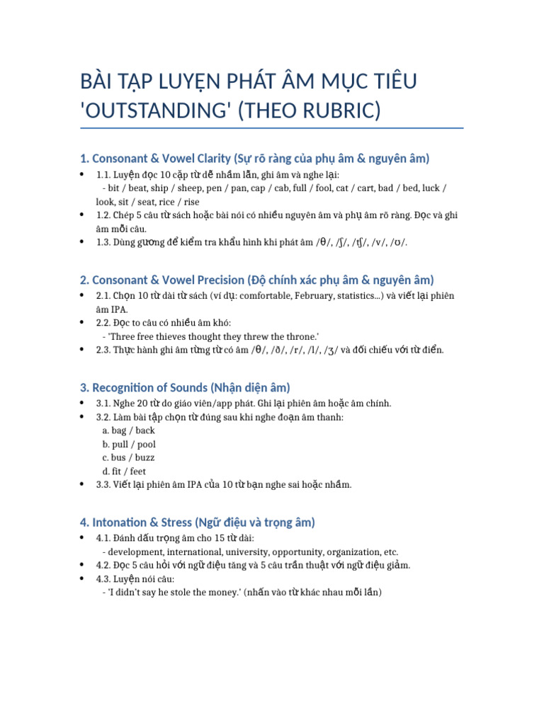 Bai Tap Luyen Phat Am Rubric Outstanding | PDF