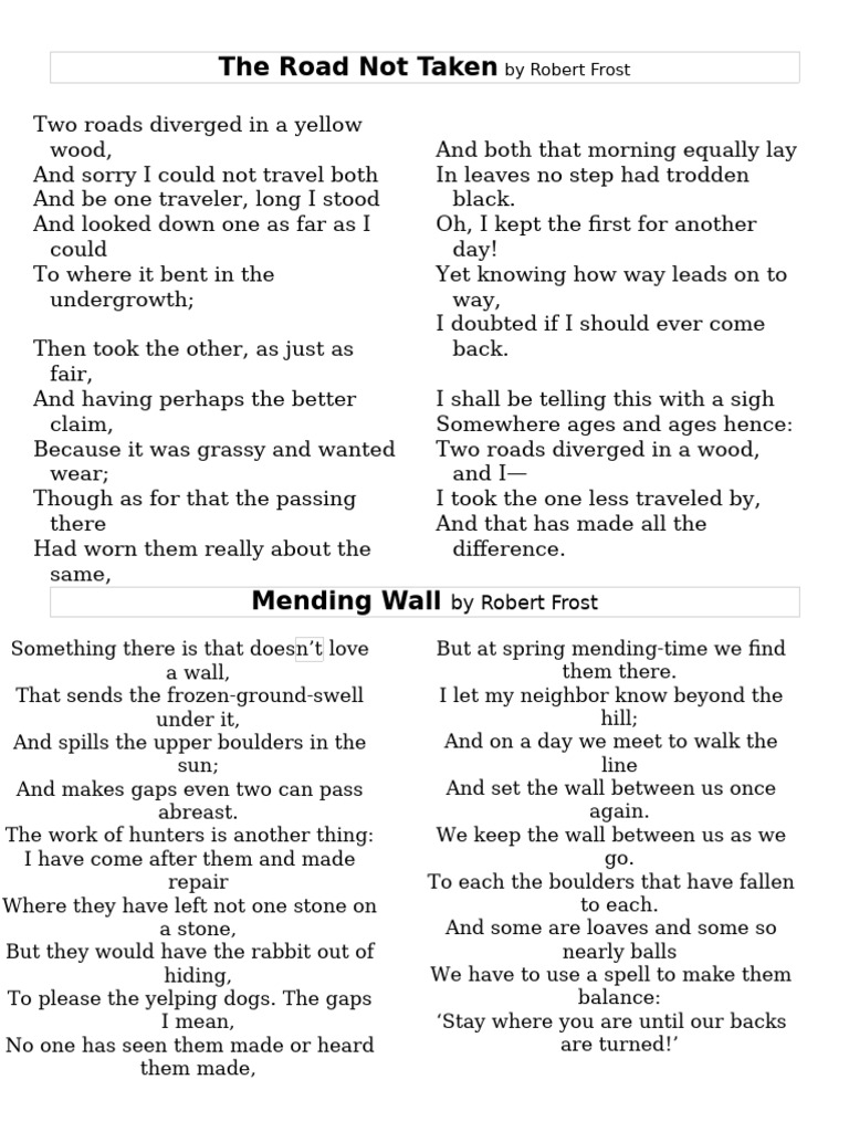 Robert Frost's "The Road Not Taken" | PDF
