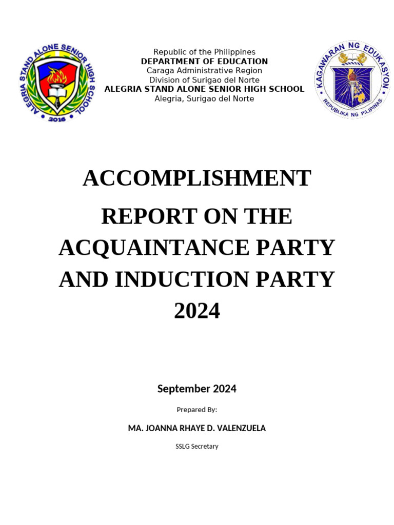 Narrative Reports For The Acquaintance Induction 2024 | PDF