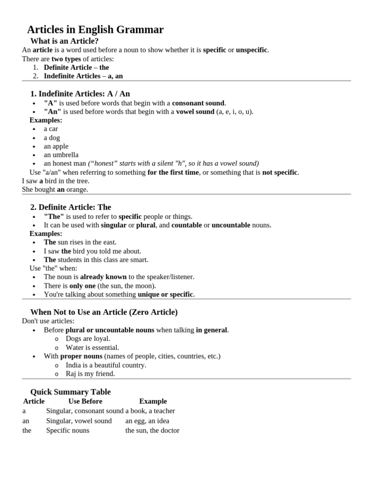 Understanding English Articles | PDF