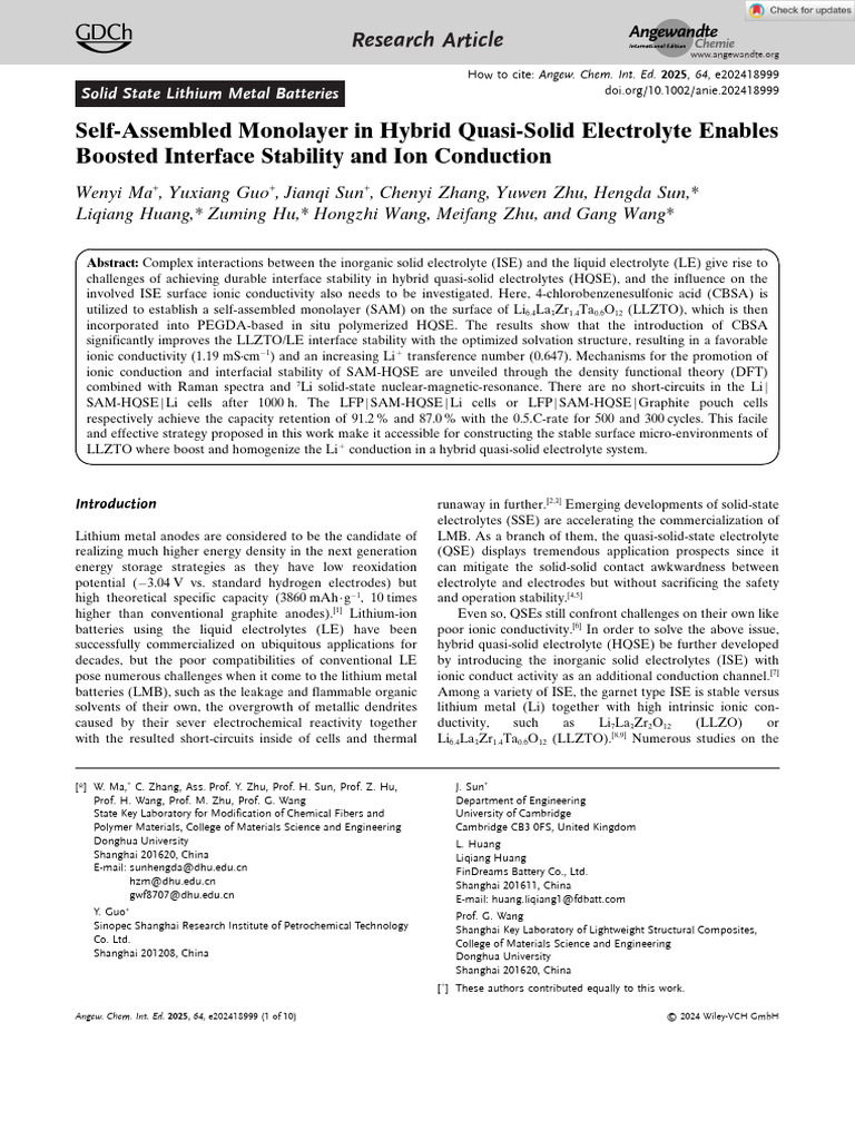 Angew Chem Int Ed - 2024 - Ma - Self Assembled Monolayer in Hybrid ...