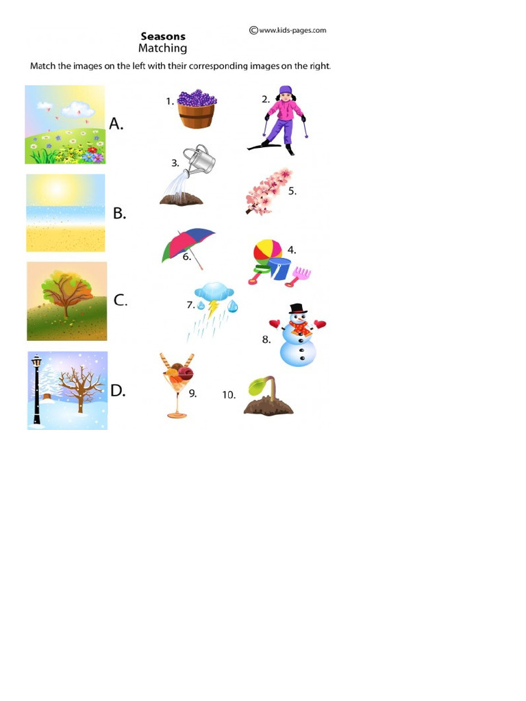 The Four Seasons Matching Worksheet | PDF