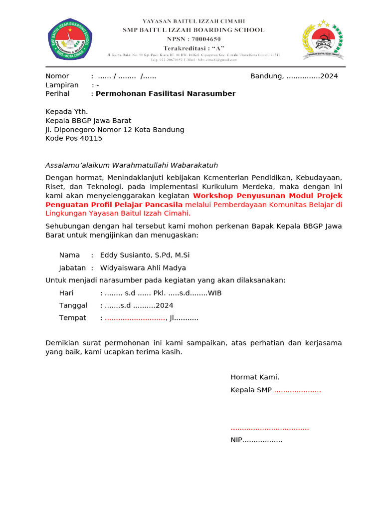 Contoh Surat Permohonan Narsum | PDF