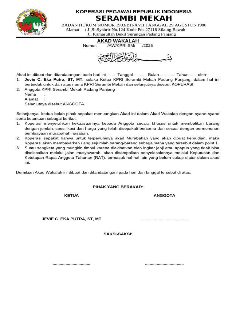 Akad Wakalah KPRI Serambi Mekah | PDF